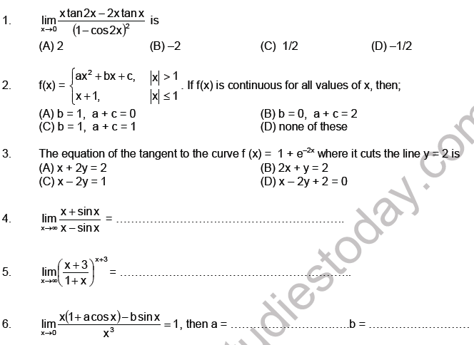 JEE Mathematics Limits Continuity and Differentiability MCQs Set A with ... JEE Mathematics Limits Continuity and Differentiability MCQs Set A with ...